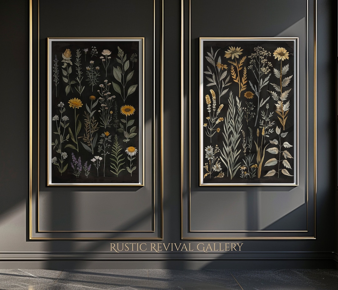 Dark Botanical Prints Set: Moody Vintage Floral Art (digital Download ...
