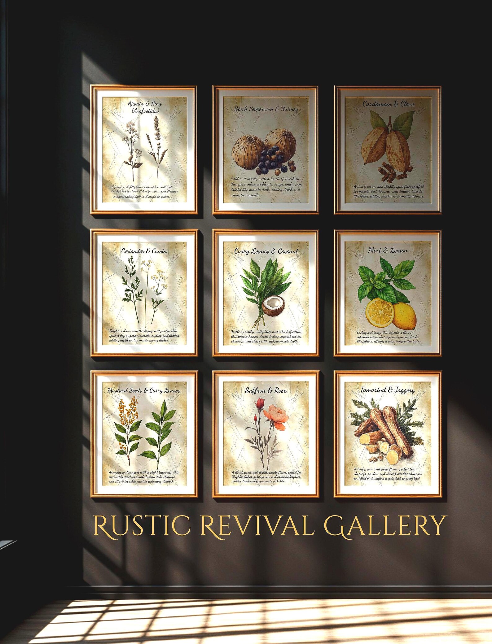 Set of 9 Indian Botanical Prints - Rustic Vintage Wall Art - Antique ...