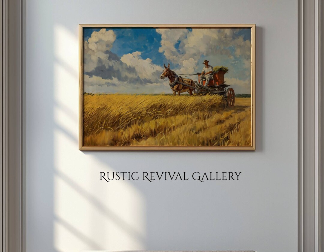 Vintage 1900s Farmer Harvesting Crop in Field During Summer Antique Oil ...