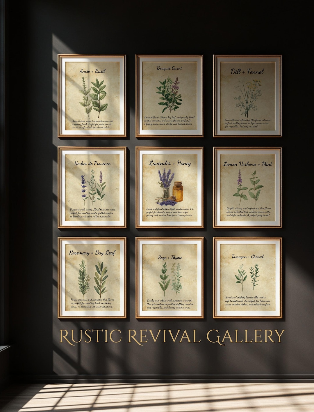 Set of 9 French Botanical Prints - Rustic Aesthetic Antique Wall Art ...