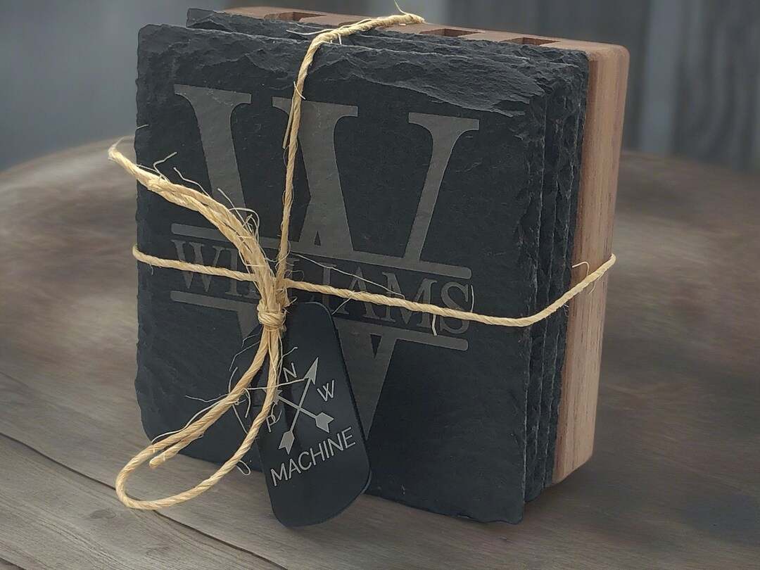 Personalized Slate Coaster Set With Hardwood Stand - Etsy