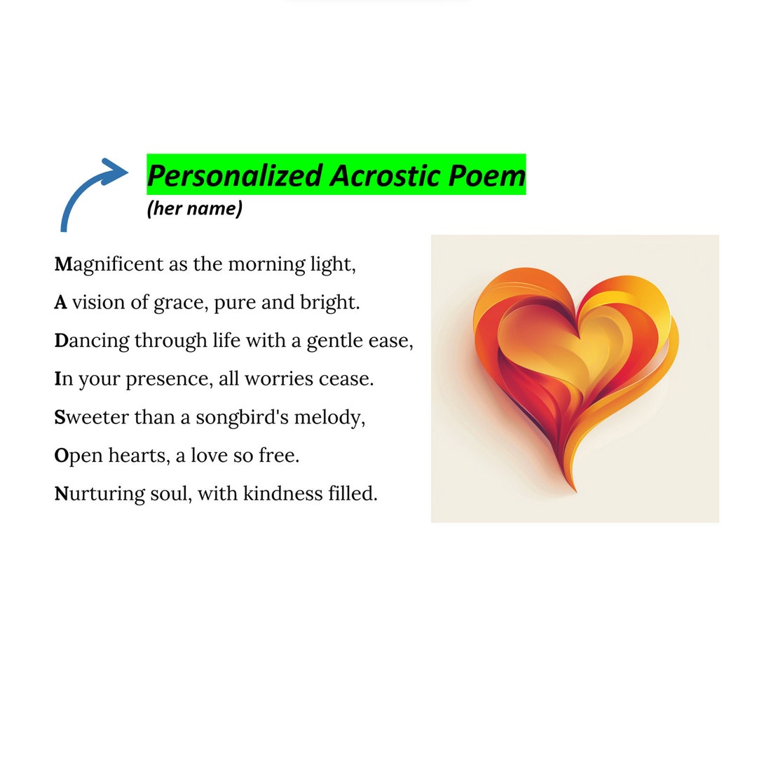 Personalized Acrostic Poem Card for Her, Acrostic Poem Valentine's Day ...
