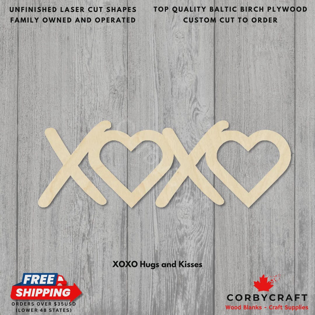 XOXO Wood Cutout | Baltic Birch Hugs & Kisses Silhouette - Etsy