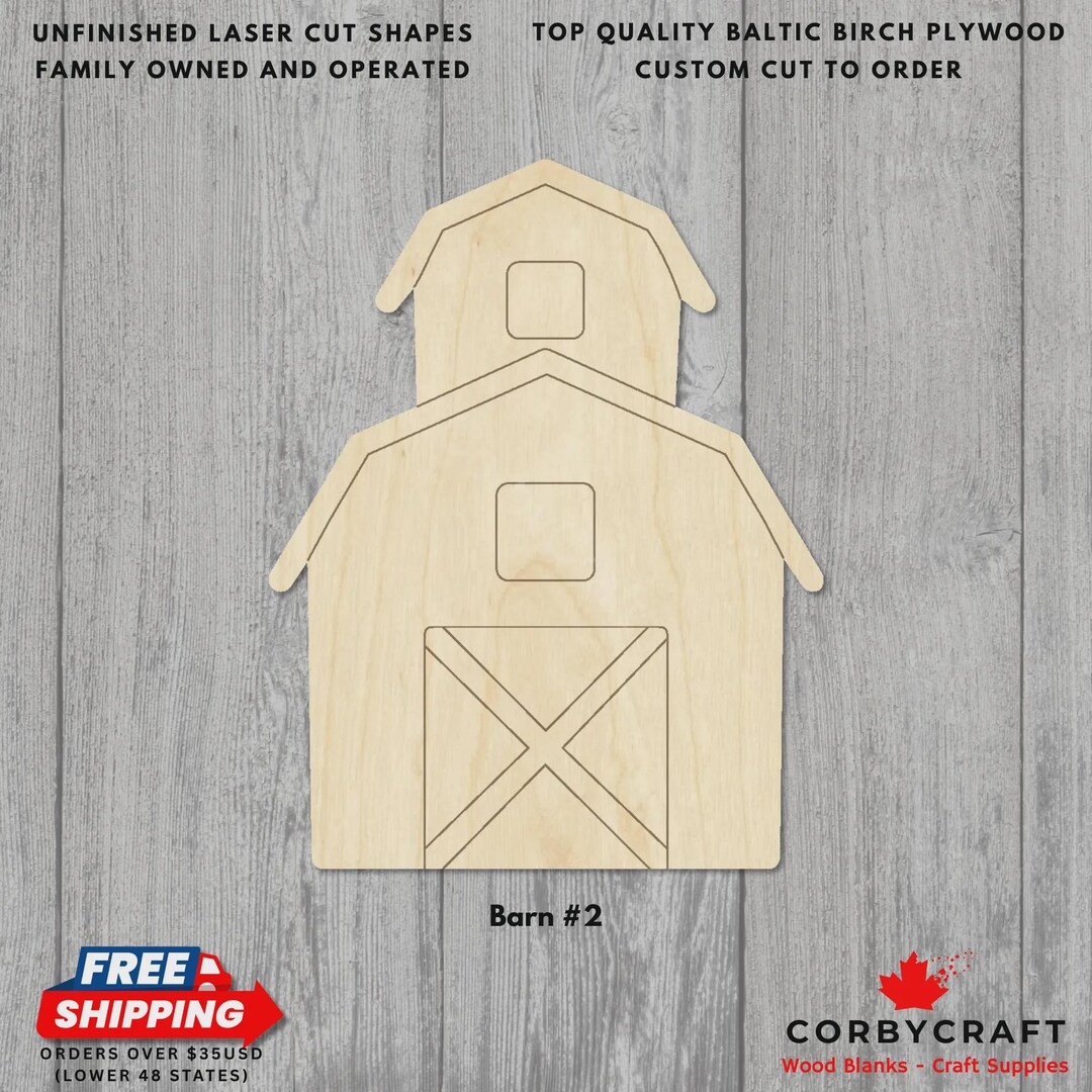 Barn Laser Cut Wood | Unfinished Baltic Birch Barn Blanks | Craft and ...