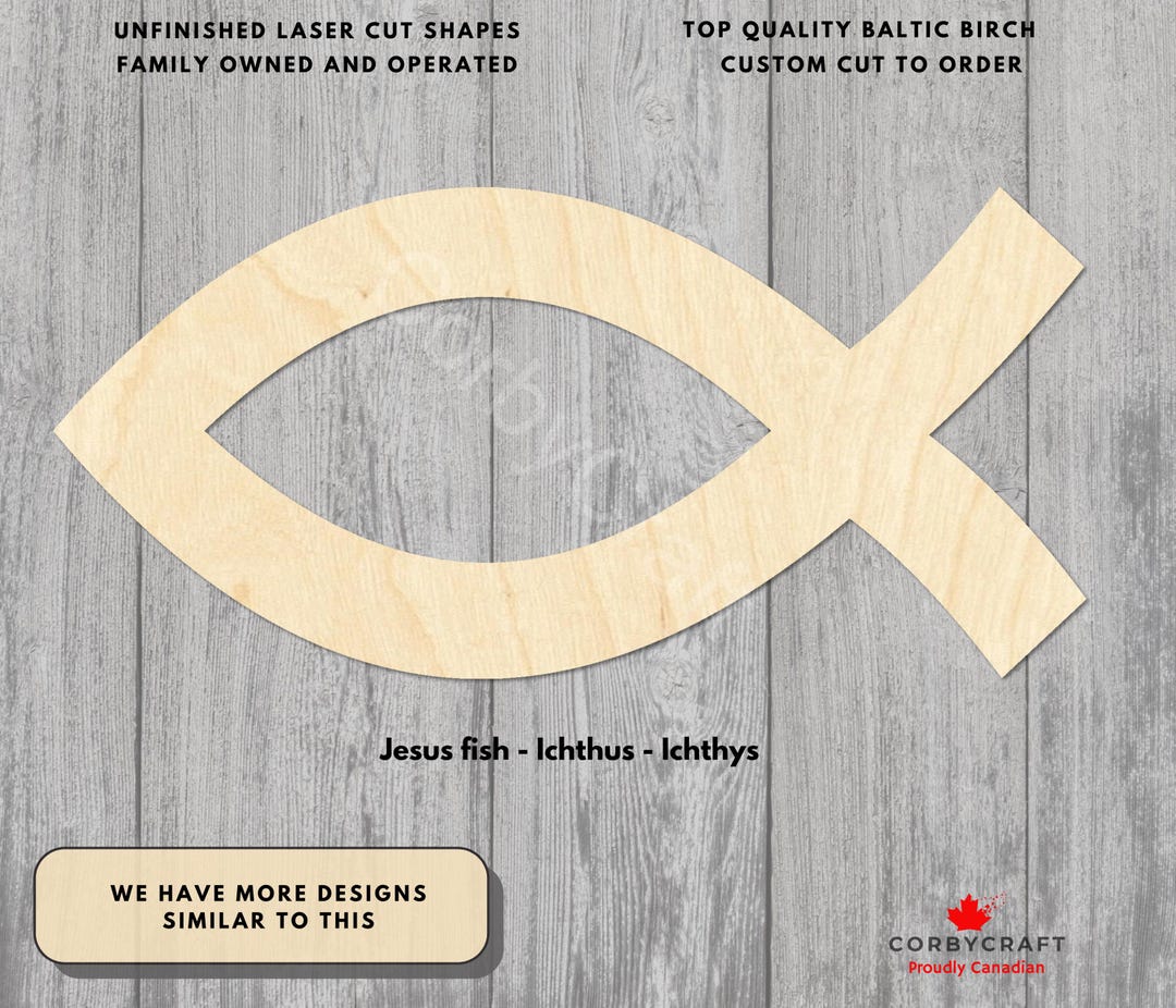 Wooden Jesus Fish Craft Blanks #1 | Laser Cut Ichthys Baltic Birch ...