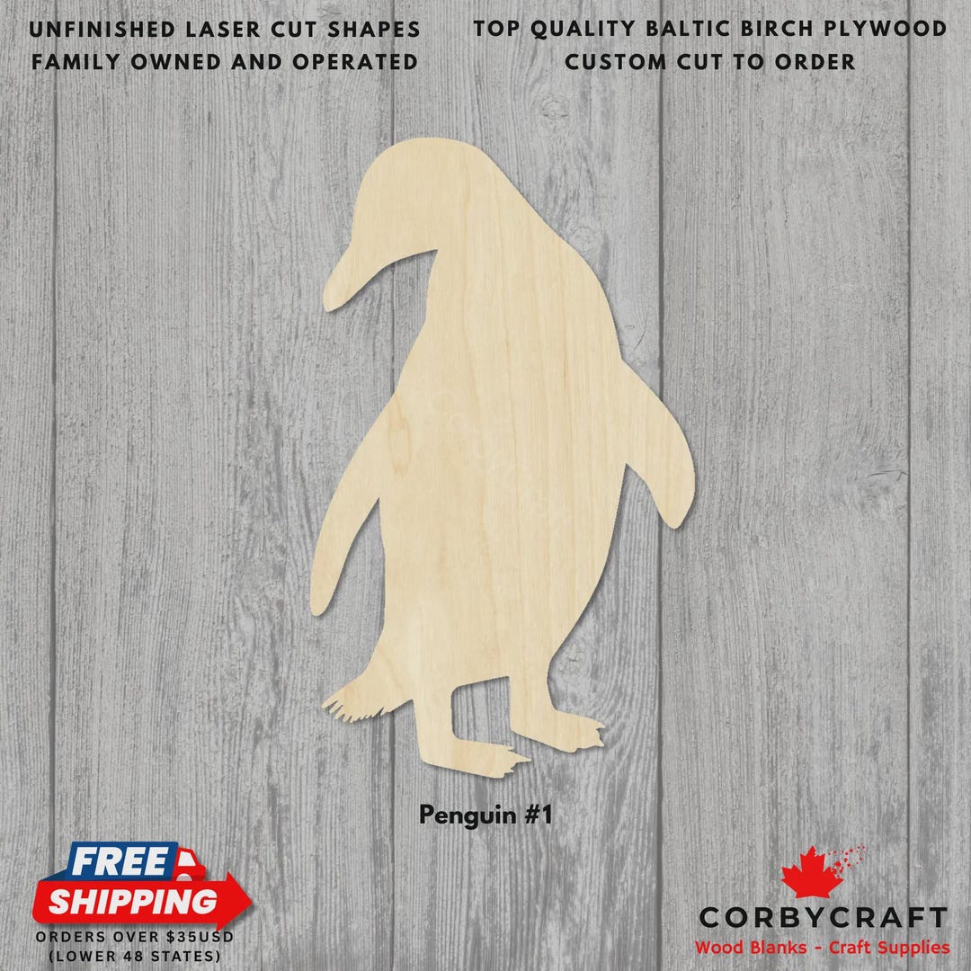 Penguin Laser Cut | Unfinished Baltic Birch Cutouts | Laser Cut Penguin ...
