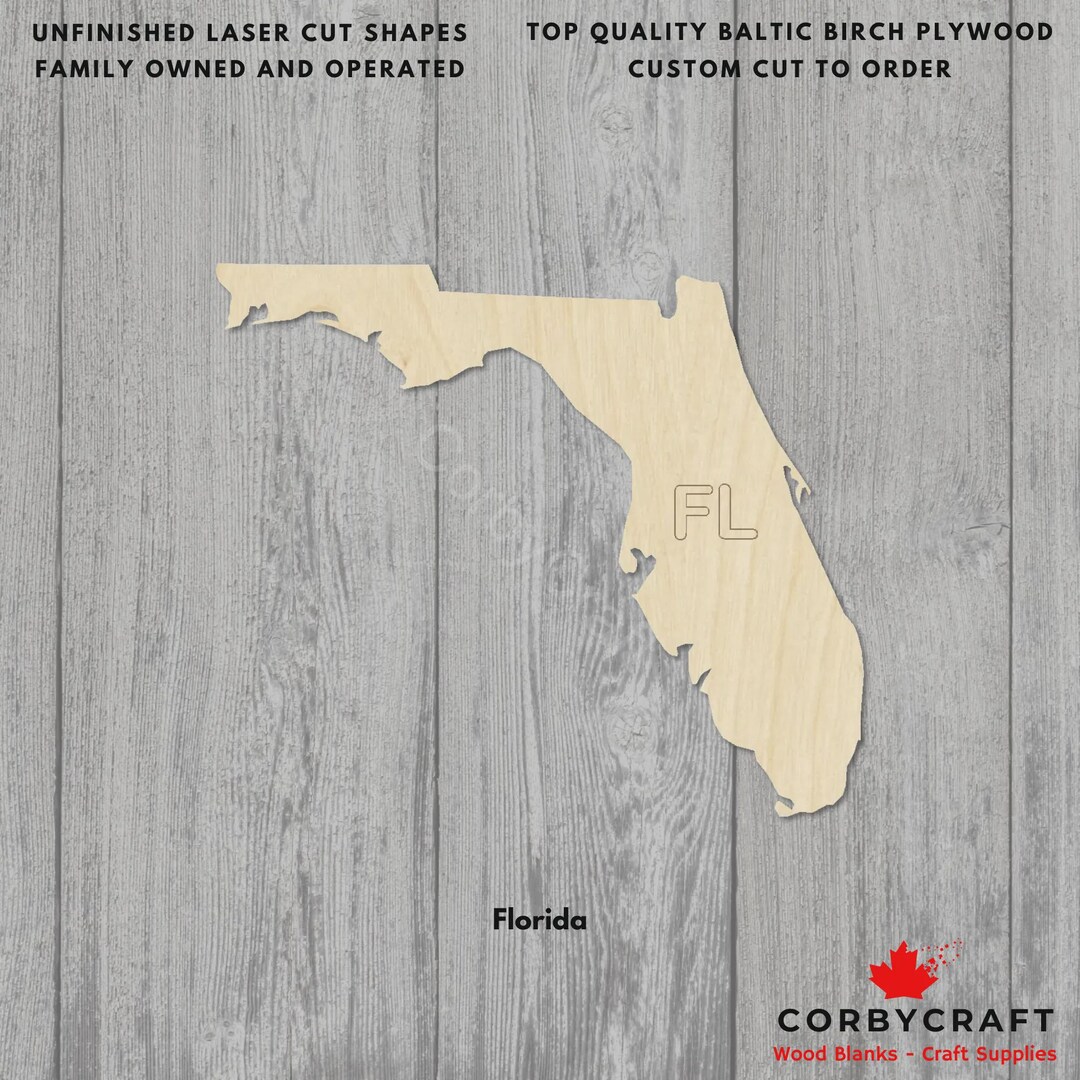 Wooden Florida State Craft Blanks | Laser Cut Florida Shape Cutouts ...