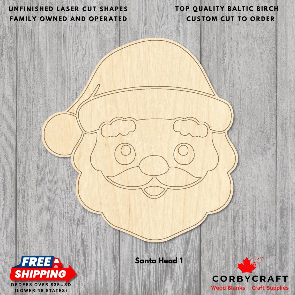 Wooden Santa Head Cutouts | Laser Cut Baltic Birch Plywood | Unfinished ...