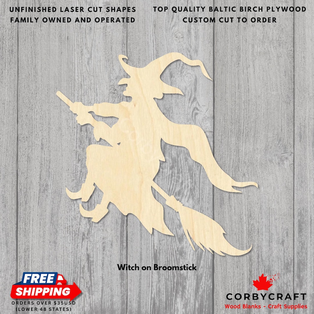 Witch Flying Broomstick Laser Cut | Unfinished Wood Cutouts | Laser Cut ...