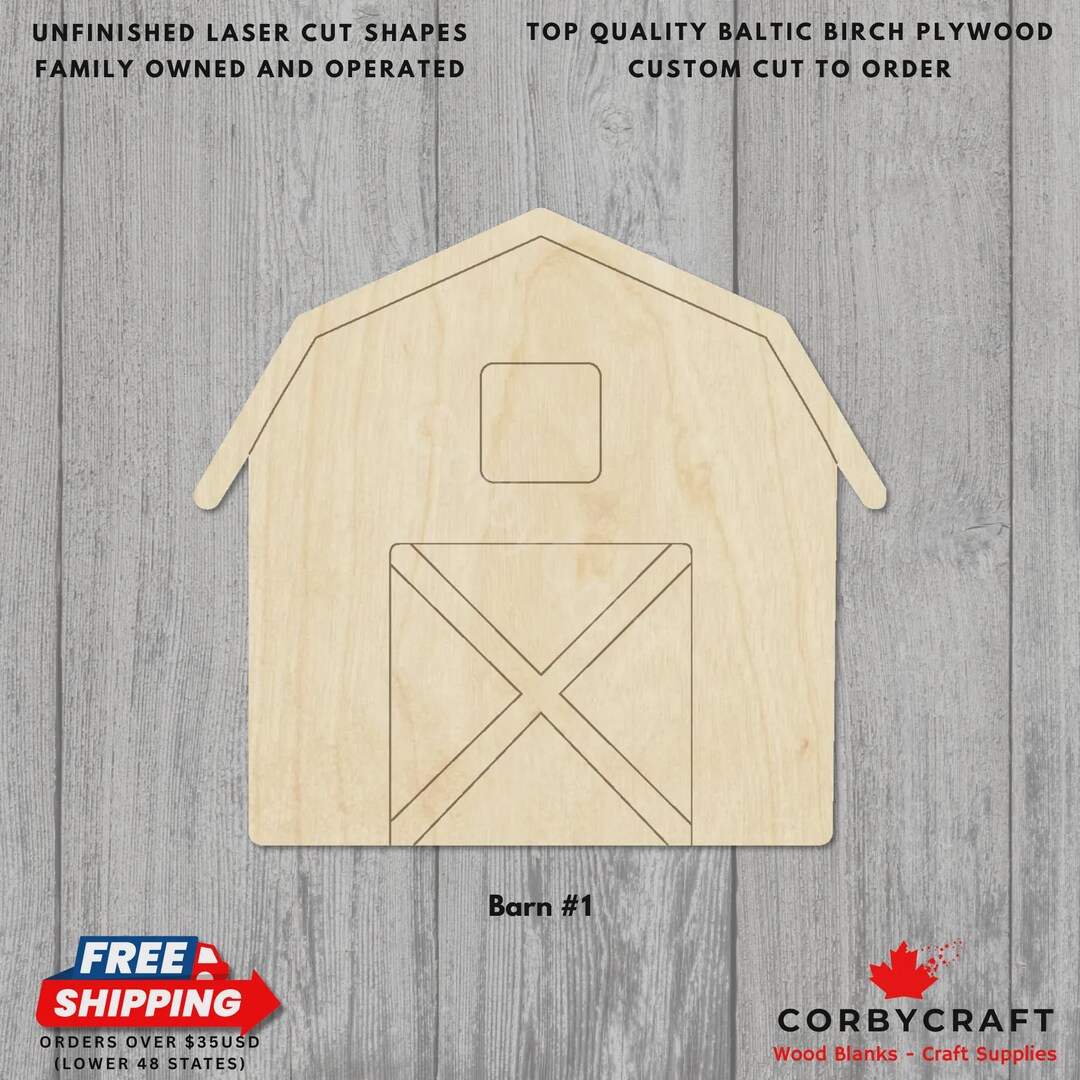 Wooden Barn Craft Blanks | Laser Cut Baltic Birch Barn Cutouts ...