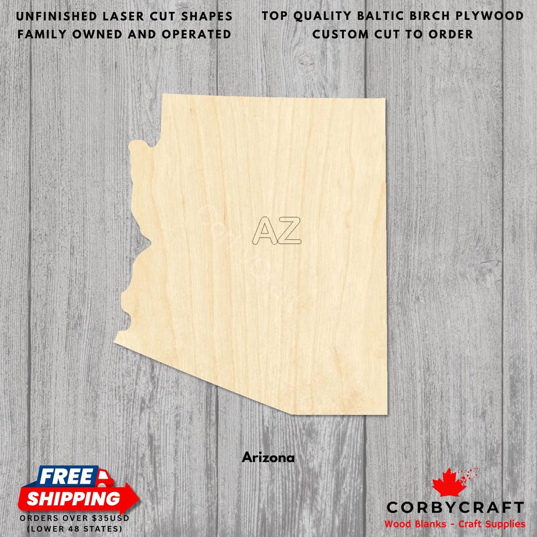 Wooden Arizona Craft Blank | Laser Cut Baltic Birch State Shape ...