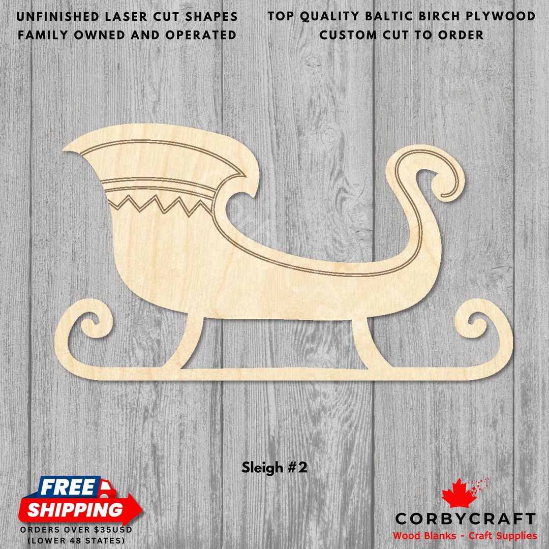Laser Cut Sleigh #2 | Baltic Birch Wood Blank, Craft Supplies - Etsy