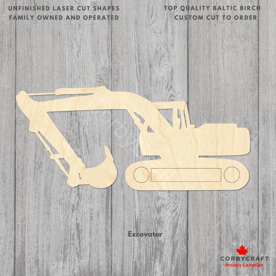 Wooden Excavator Laser Cut Shapes | DIY Construction Decor | Unfinished ...