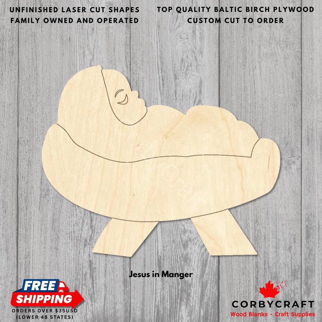 Laser Cut Jesus in Manger | Baltic Birch Plywood Cutouts | Nativity ...