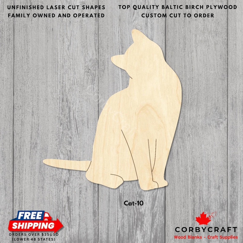 Laser Cut Cat Shapes #10 | Unfinished Baltic Birch Cats | Craft Blanks ...