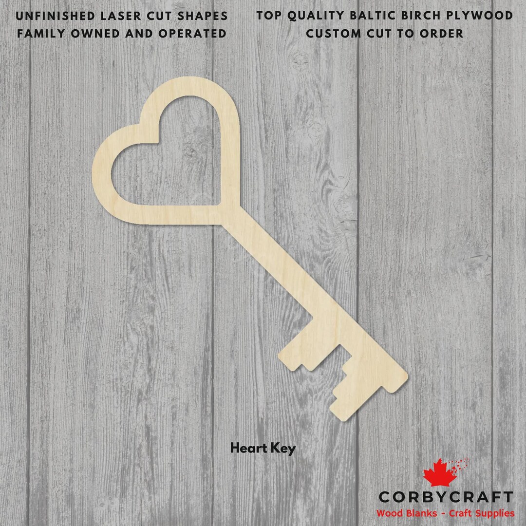 Heart Key Wooden Cutouts | Laser Cut Blanks | Heart Key Silhouettes in ...
