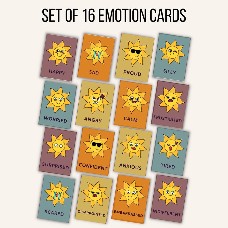 16 Emotion Flashcards Printable, Feelings Flashcards, Emotions and ...