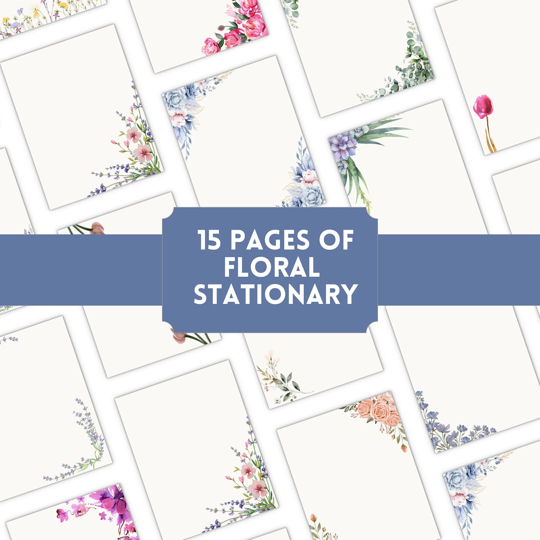 15 Floral Prints Paper Bundle Flower Prints Printable Stationery ...