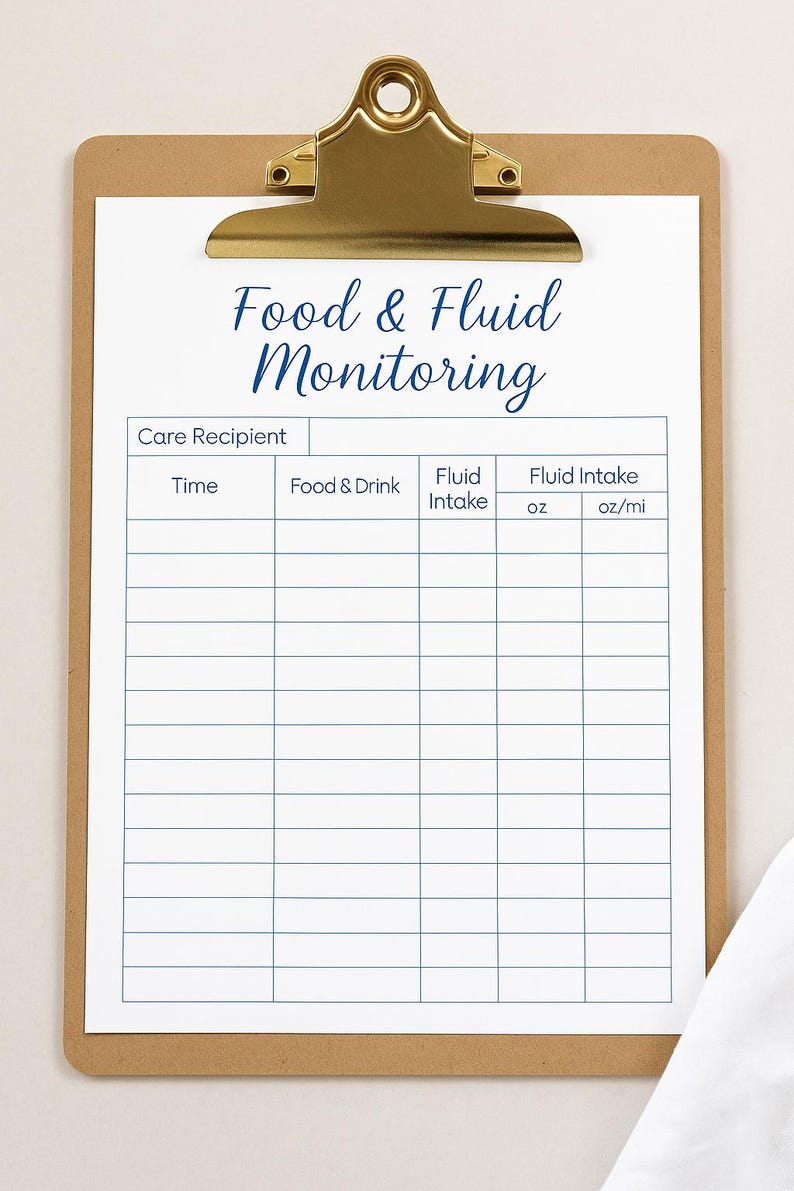 Food and Fluid Intake Chart Printable | Elderly Hydration & Nutrition ...