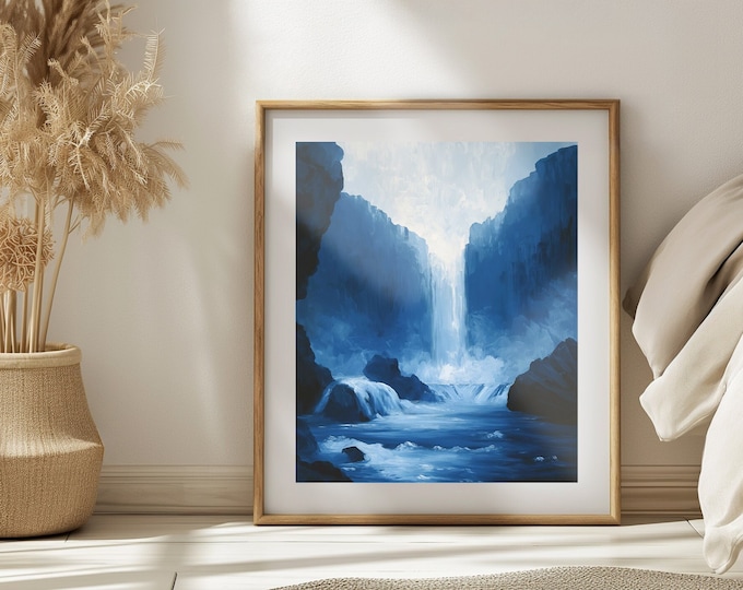 Blue Waterfall | Waterfall Wall Art | Oil Painting Style Wall Art ...