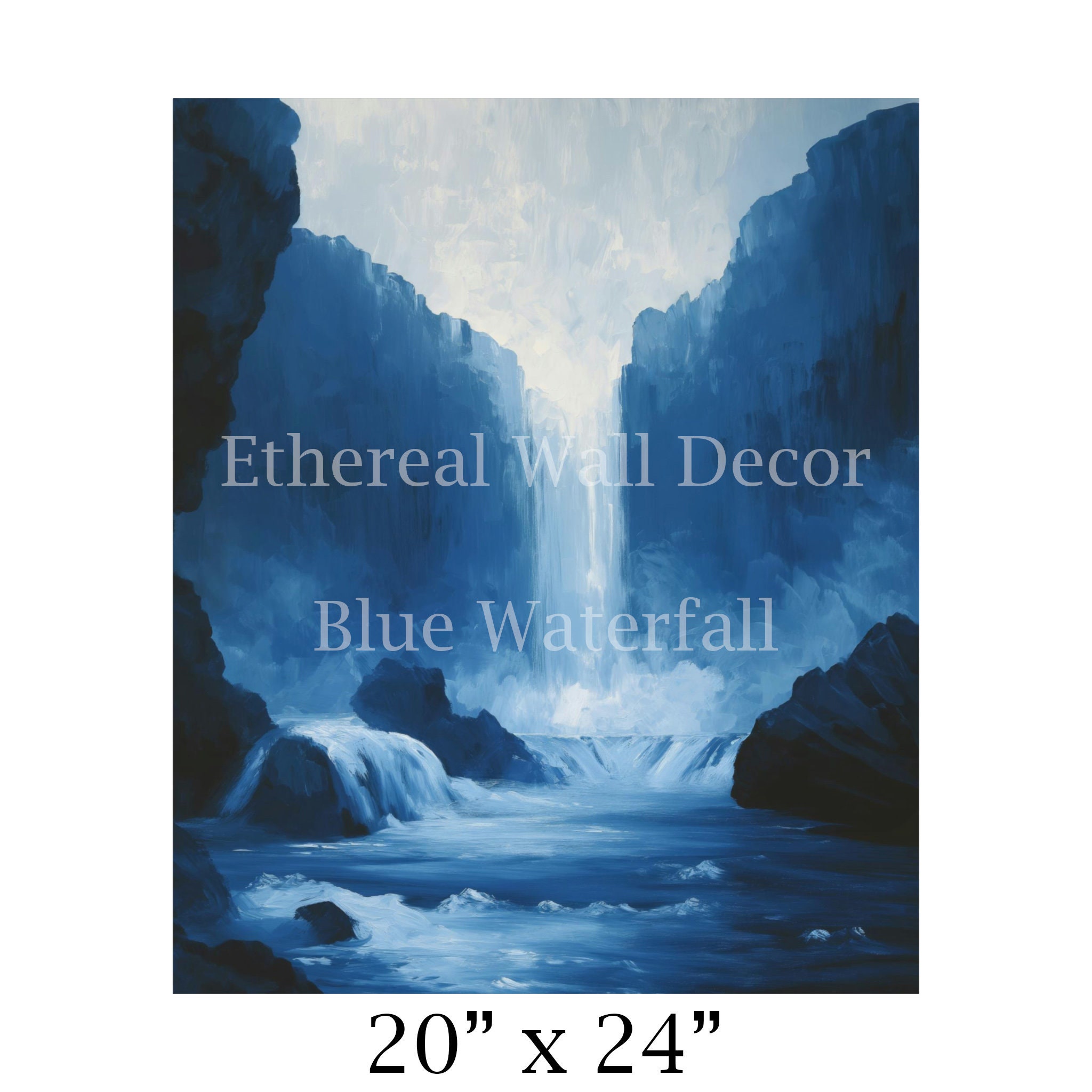 Blue Waterfall Waterfall Wall Art Oil Painting Style Wall Art Modern ...