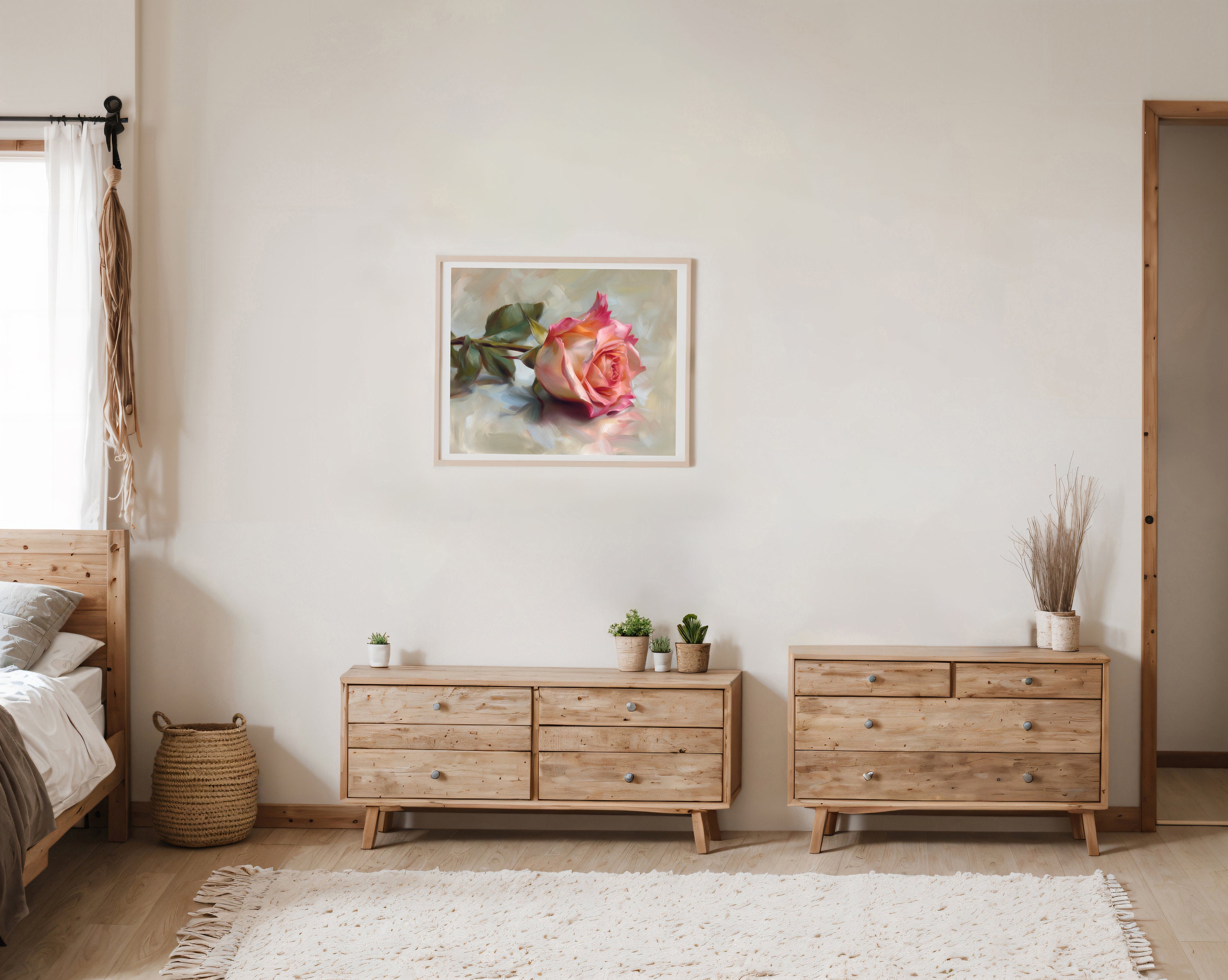 Pink Rose Flower Wall Art Rose Oil Painting Style Wall Art Botanical ...