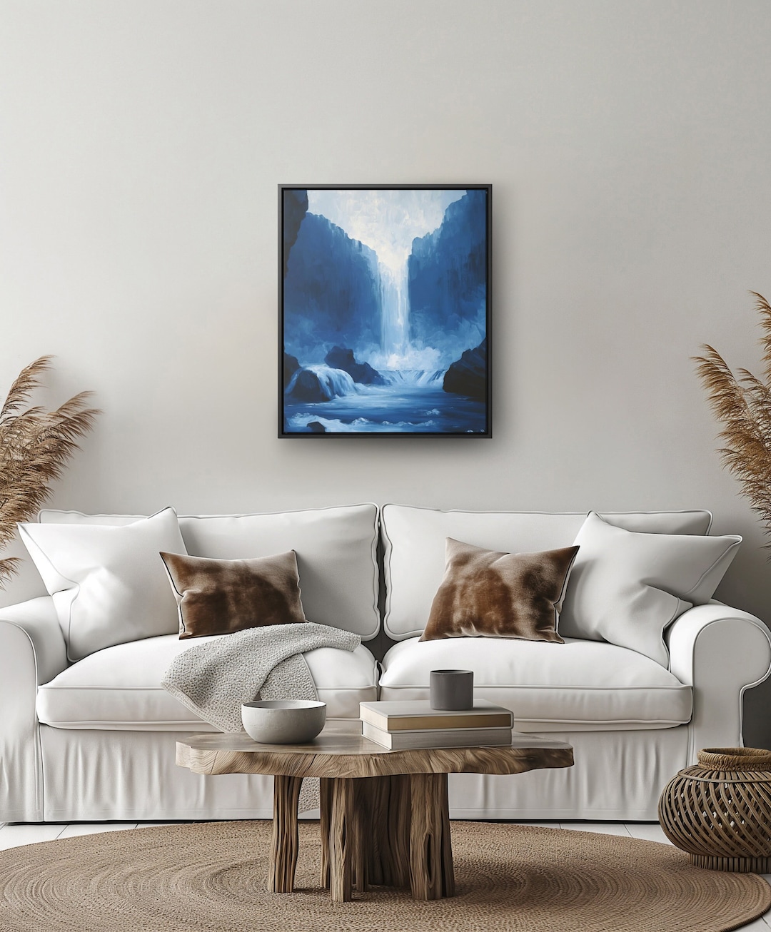 Blue Waterfall Framed Canvas Waterfall Wall Art Oil Painting Style Wall ...