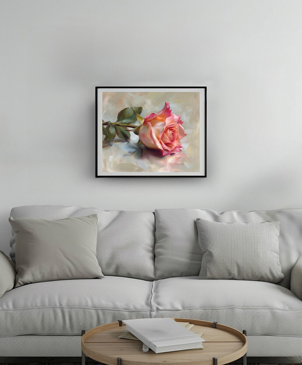 Pink Rose Flower Wall Art Rose Oil Painting Style Wall Art Botanical ...