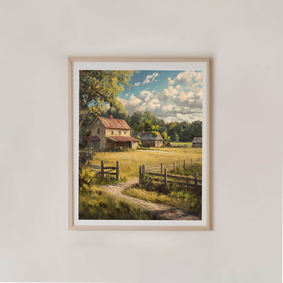 Printable Country Farmhouse | Country Farm Art | Farm Wall Decor | Oil ...