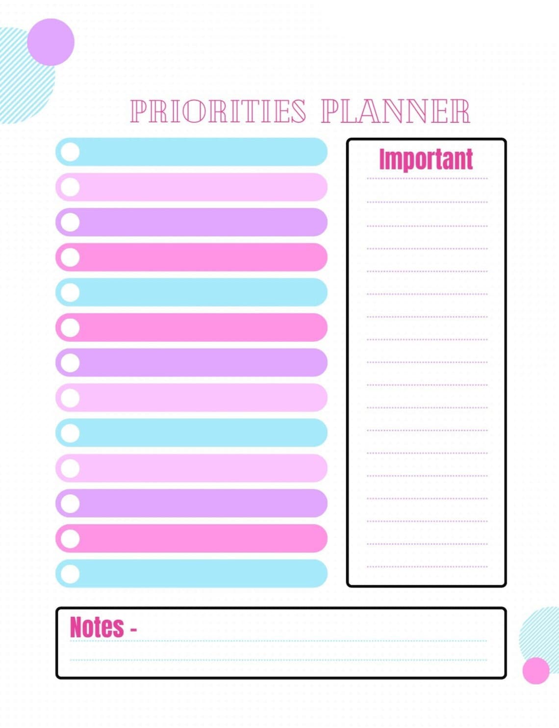 Priorities Planner - Etsy