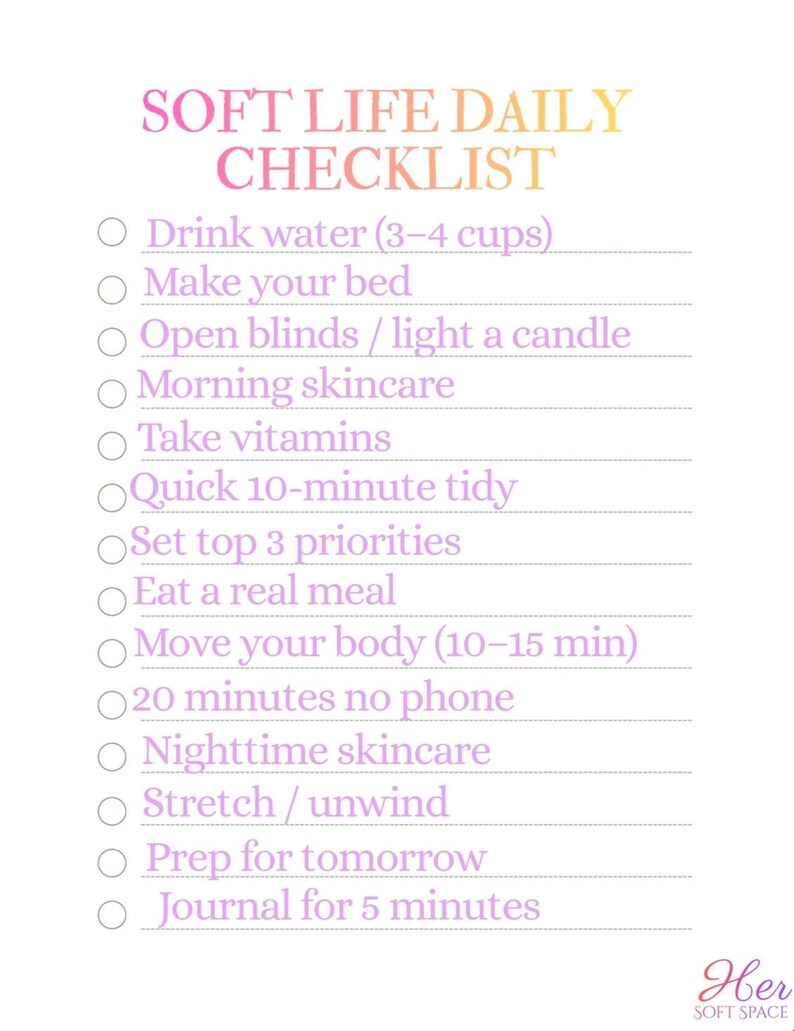 Soft Life Daily Checklist | Aesthetic Self Care Printable | Minimalist ...