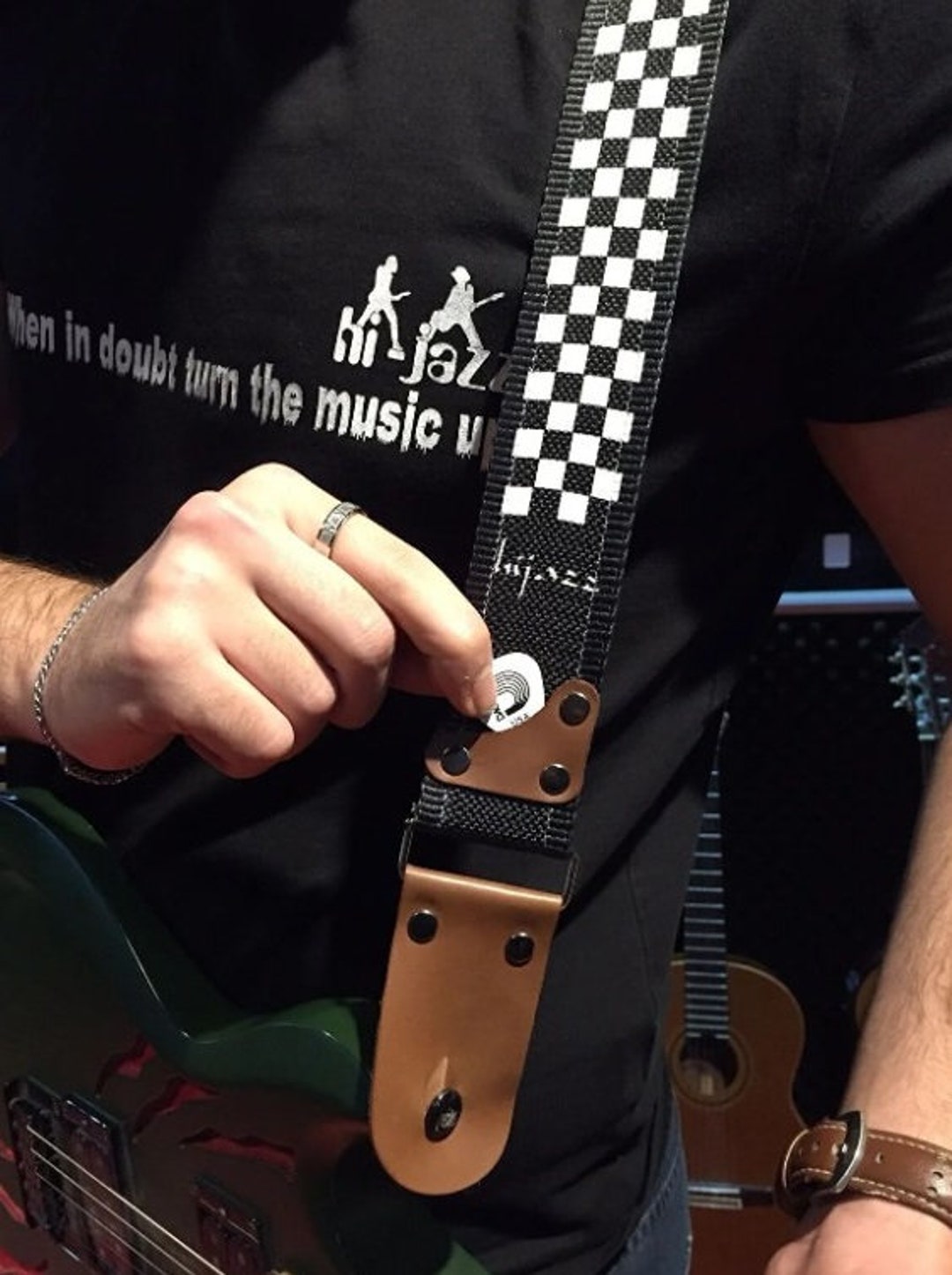 Black and White Checkered Guitar Strap - Etsy