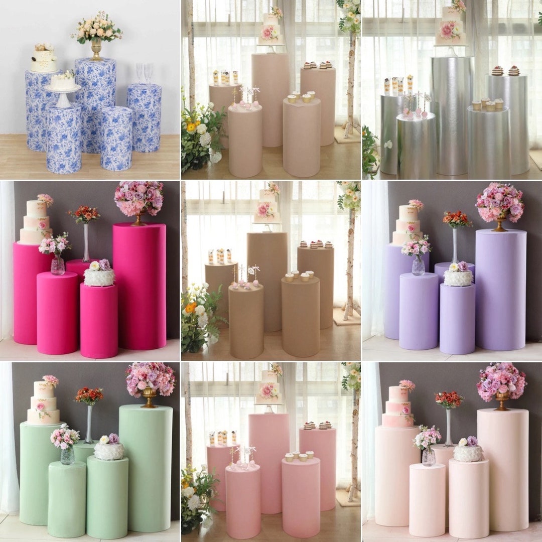 Set of 5 Spandex Cylinder Plinth Display Box Stand Covers, Stretchable ...