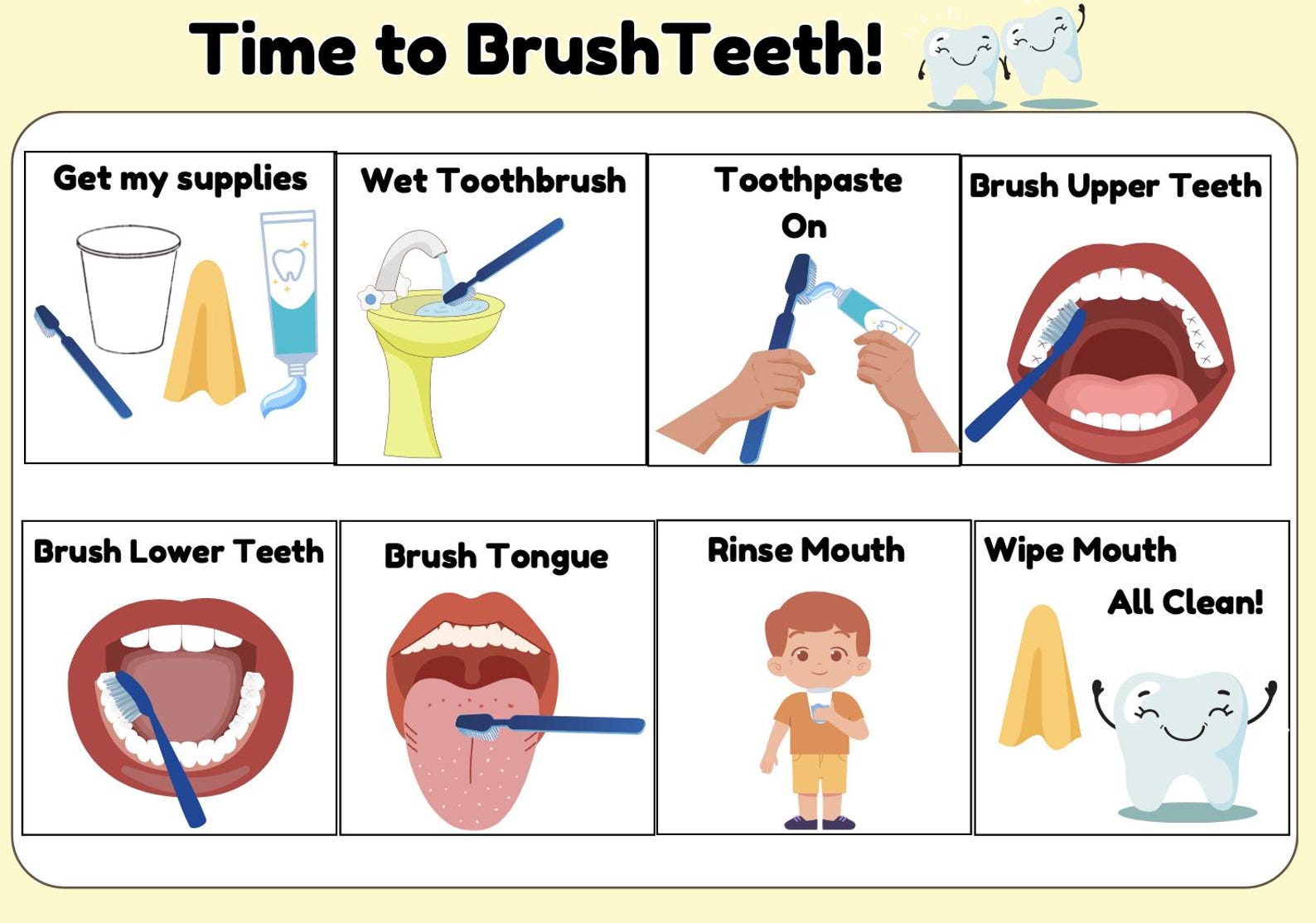 Boy Teeth Brushing Visual Aid L I Autism I ADHDI Executive Functioning ...