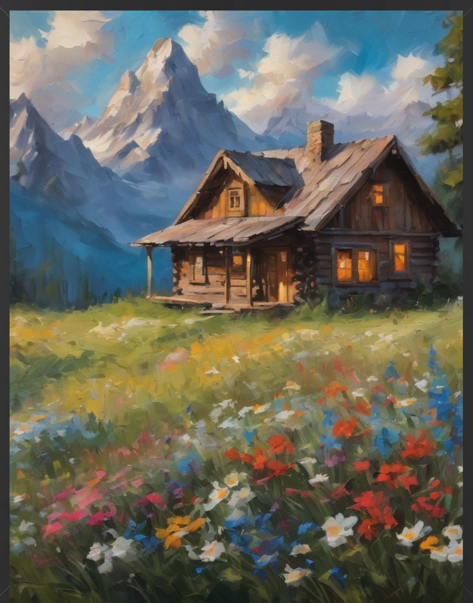 Rustic Cabin Digital Art Work, Rustic Mountain Oil Painting Art, Mountain Cabin Printable ...