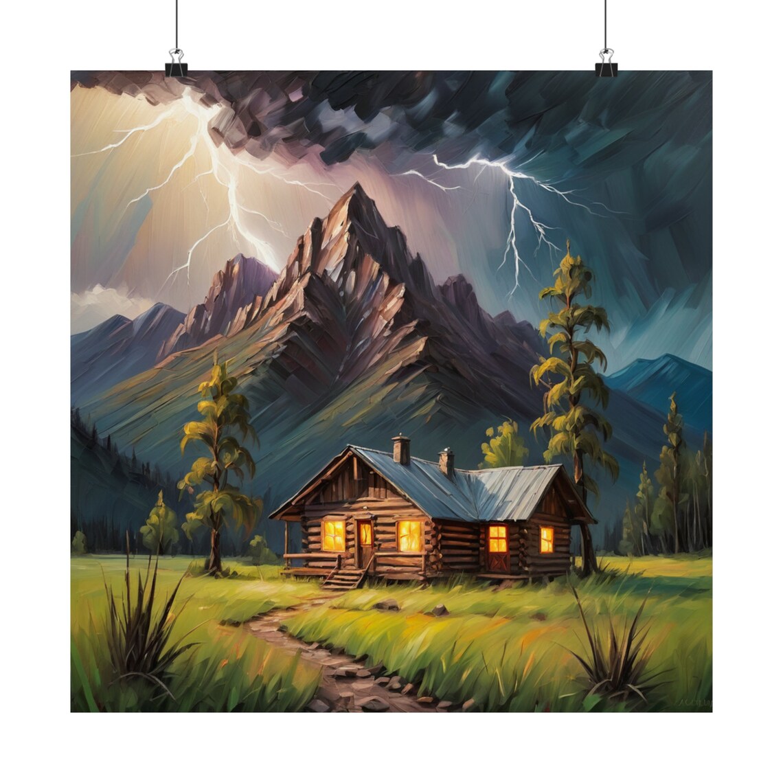 Mountain Cabin Wall Art, Nature Inspired Wall Art, Rustic Cabin Storm ...