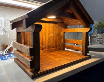 Handcrafted Rustic Wooden Manger - Small Size Nativity Stable for ...