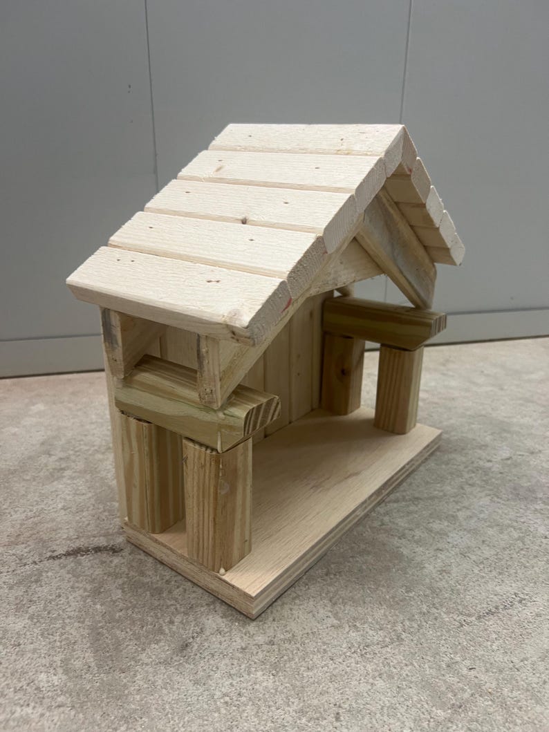 Handcrafted Rustic Wooden Manger - Small Size Nativity Stable for ...