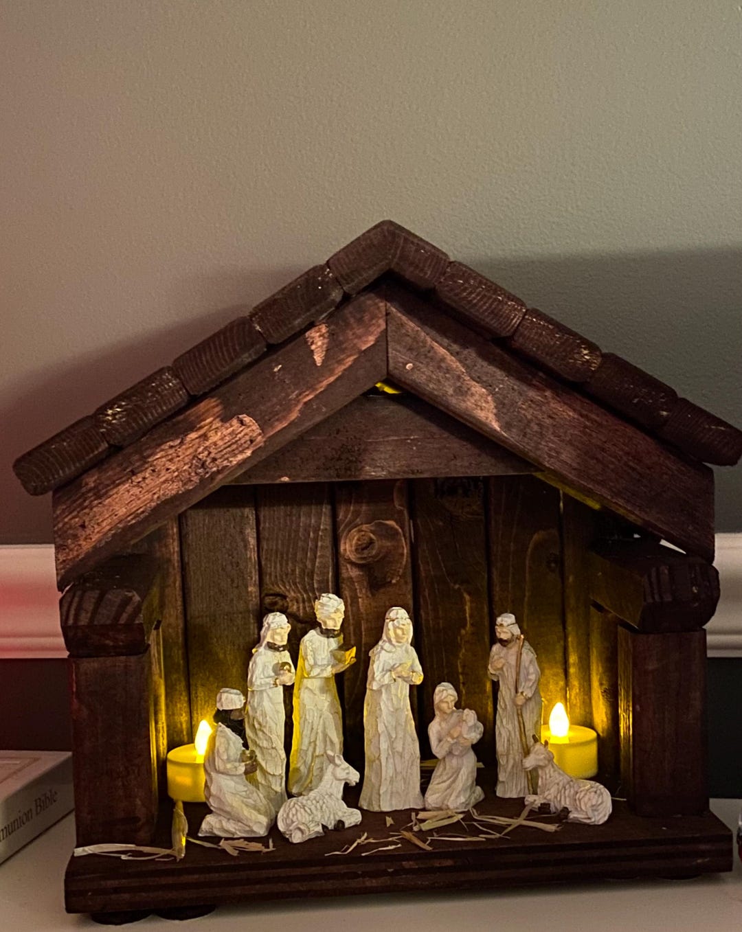 Handcrafted Rustic Wooden Manger - Small Size Nativity Stable for ...