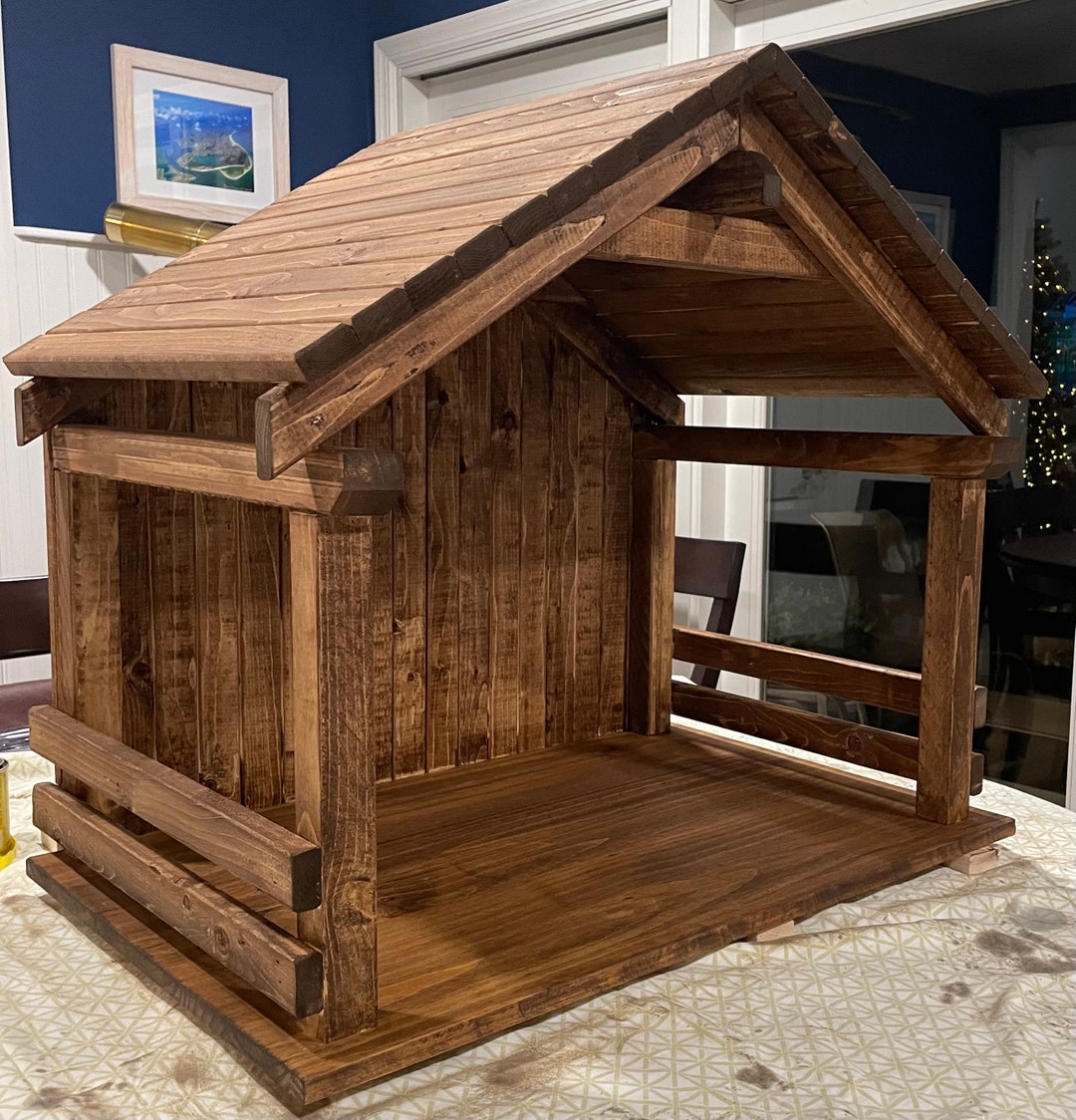 Handcrafted Rustic Wooden Nativity Manger - Extra Large Christmas ...