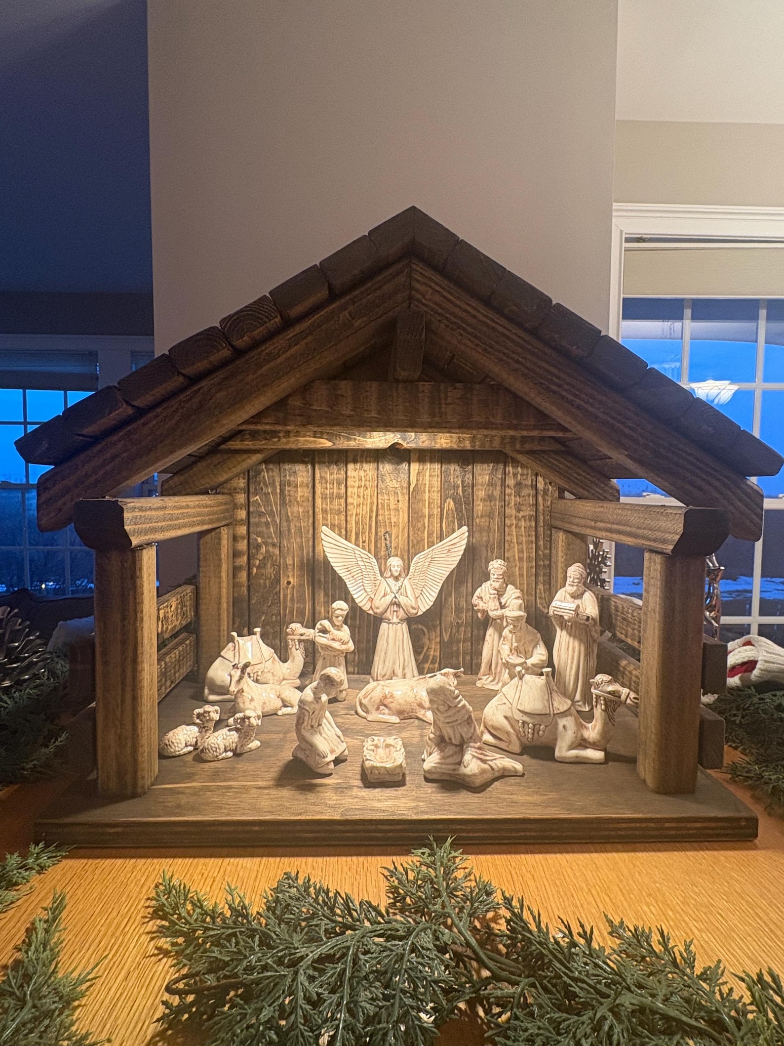 Rustic Wooden Nativity Crèche Manger – Handcrafted Christmas Stable ...