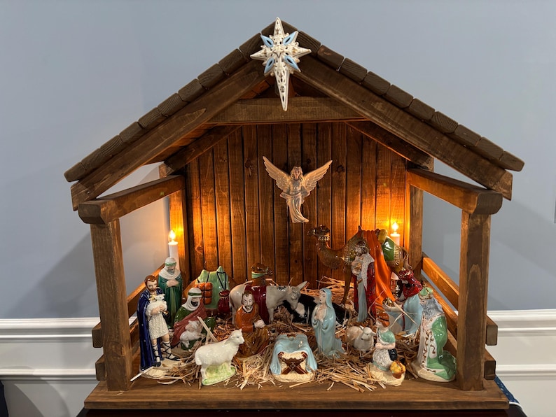 Handcrafted Rustic Wooden Nativity Crèche Manger – Extra Large ...