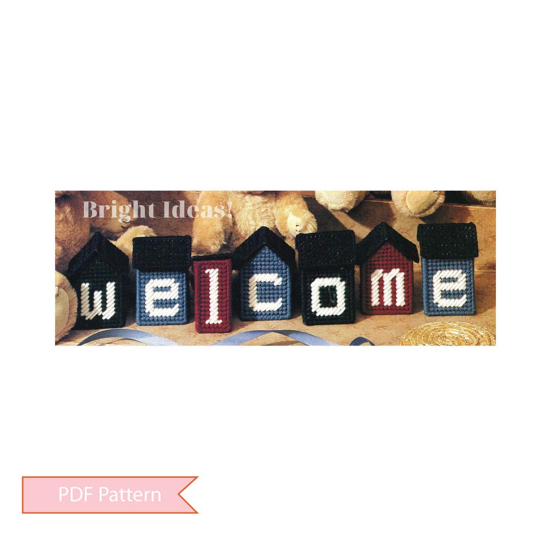 PDF • Vintage Plastic Canvas Welcome Sign • Plastic Canvas Houses ...