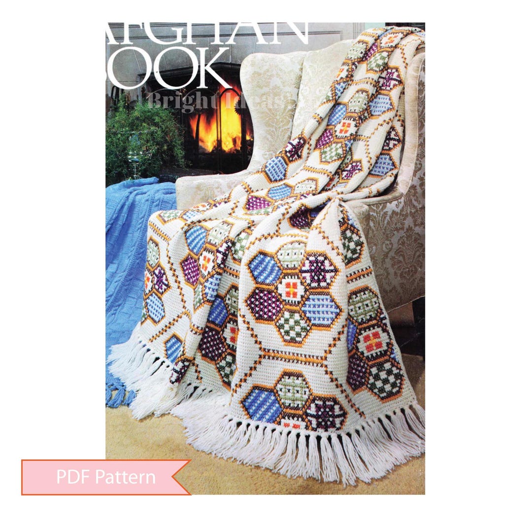 Vintage Crochet Afghan Pattern • Patchwork Embroidered Crochet Afghan ...