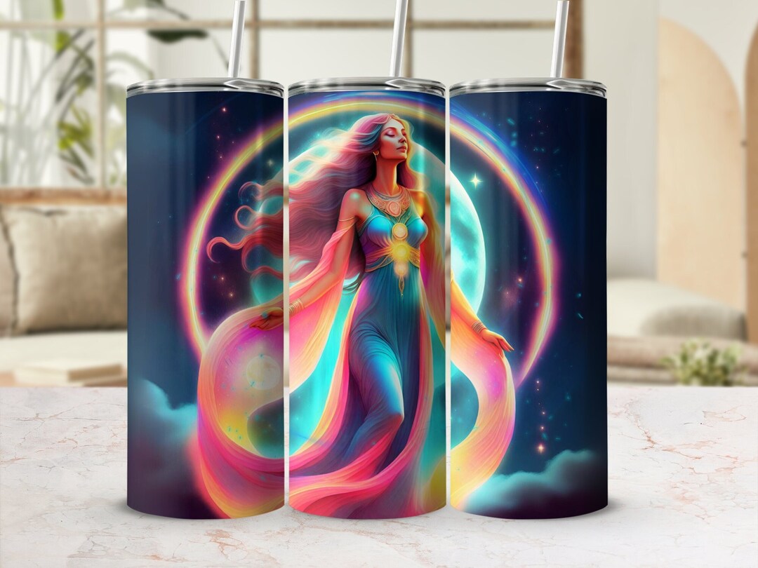 Moon Goddess Art Tumbler, Fantasy Art, Colorful Galaxy Drinkware ...