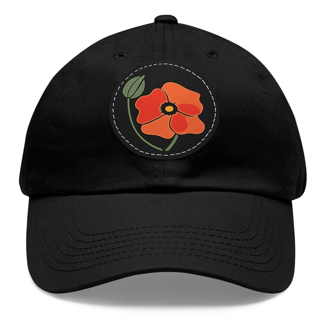 California Poppy Cap With Leather Patch round Baseball Hat - Etsy