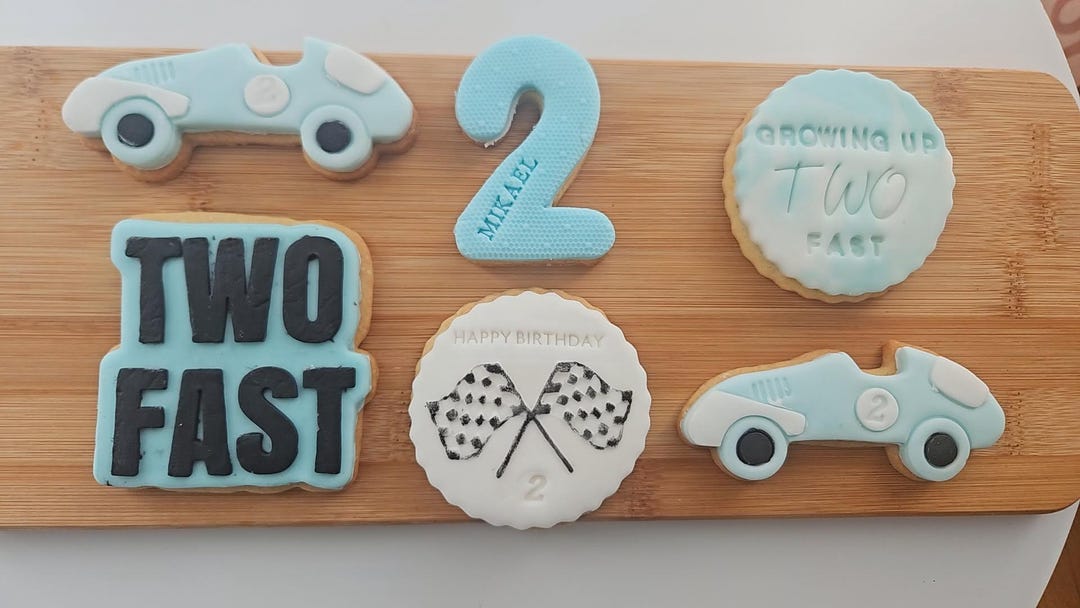 Race Car Birthday Biscuits: "two Fast" 2nd Birthday Cookies - Etsy UK