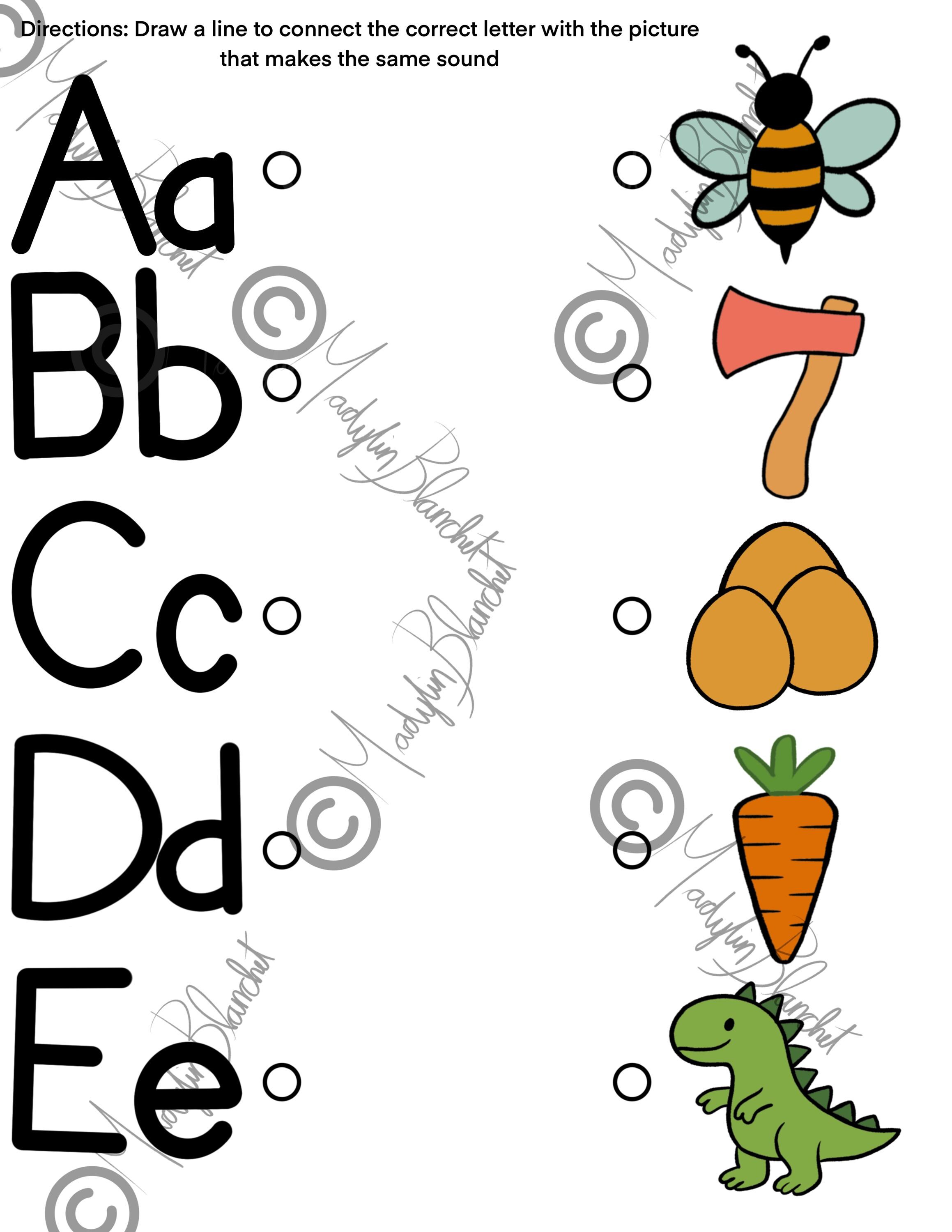 Directions: Draw a Line to Connect the Correct Letter With the Picture ...