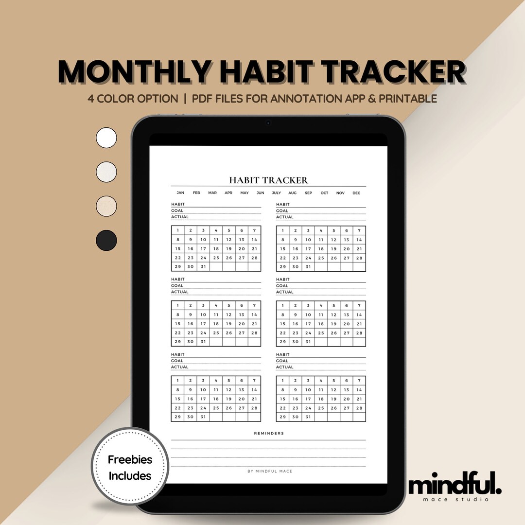 Monthly Habit Tracker, Undated Tracker, Wellness Planner, Fitness ...