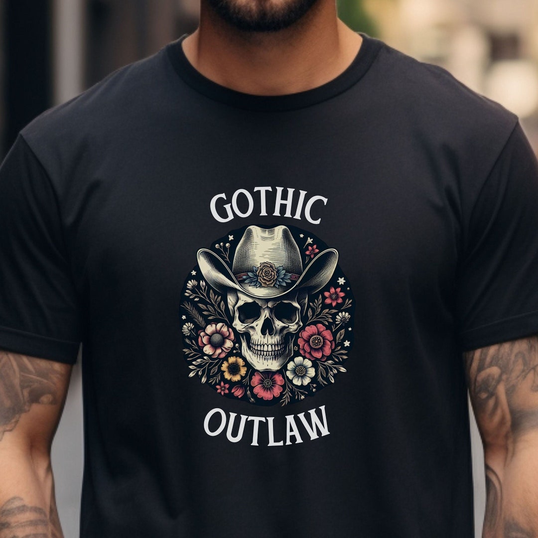 Gothic Outlaw Western Southern Gothic Vibe Aesthetic Tee Skull With ...